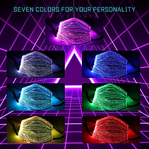 MJ LED Light up Face Mask 7 Color Lights USB Rechargeable Glowing Luminous Mask for Party Festival Dancing Rave Masquerade(White)