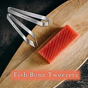 Tanmivvy 2 Pcs Fish Bone Tweezers, Fish Bone Pliers, Stainless Steel Flat and Slant Tweezers, Kitchen Meat Hair Remover Tool, Suitable for Salmon and Sea Bass Deboning
