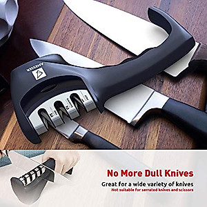 Kitchen Knife Sharpener - 3 Stage Knife Sharpening Tool Sharpens Chef's Knives - Kitchen Accessories Help Repair, Restore and Polish Blades Quickly, Food Safety Cut Resistant Glove Included, Black