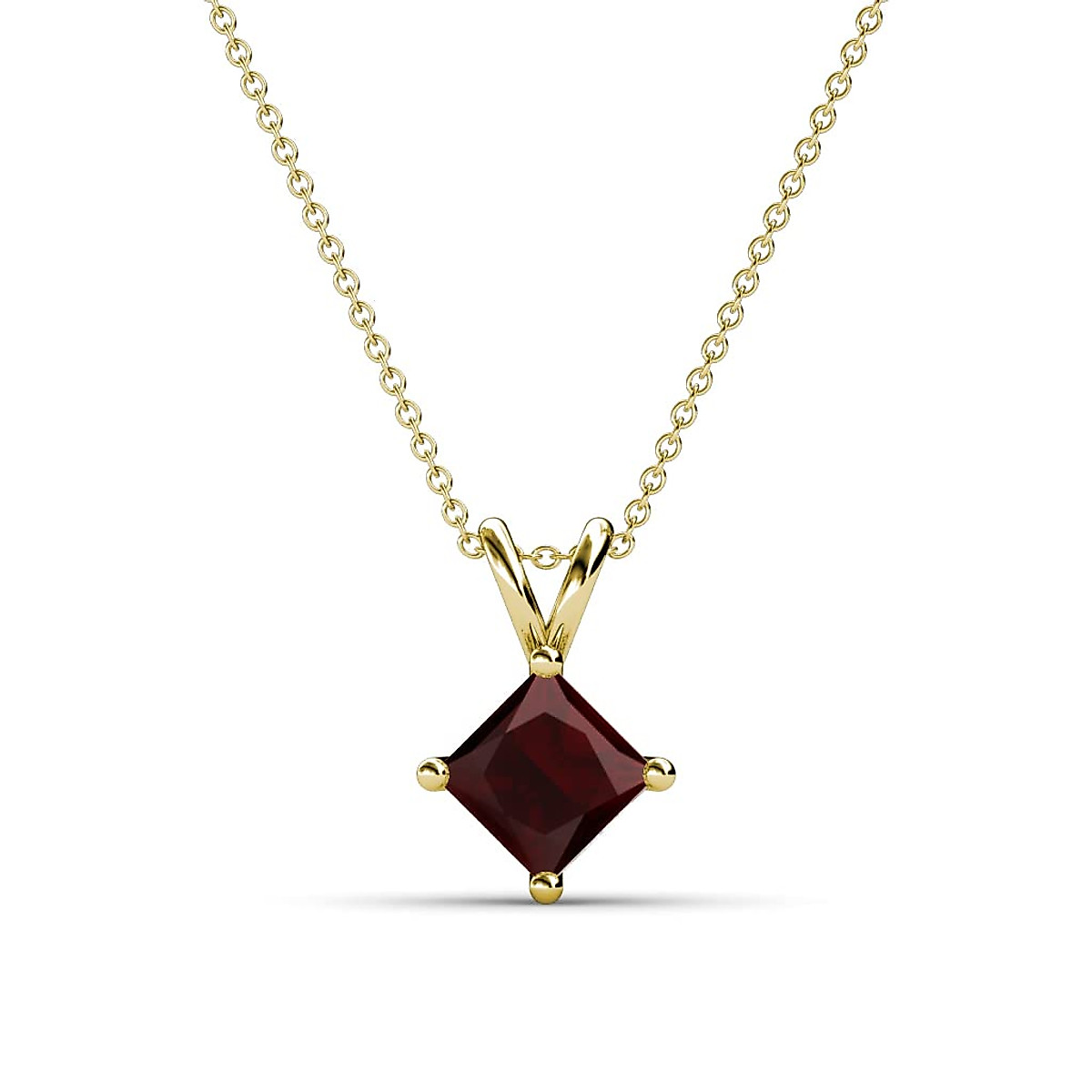 TriJewels Princess Cut (6.00 mm) Red Garnet 1 1/3 ct Double Bail Womens Solitaire Pendant Necklace 16 Inches Chain 14K Yellow Gold
