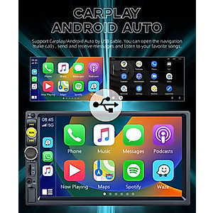 Apple Carplay Double Din Car Stereo Radio with Bluetooth, Rimoody 7 Inch HD Touchscreen Car Radio with Android Auto Mirror Link, Backup Camera, Steering Wheel, FM, USB/TF/AUX