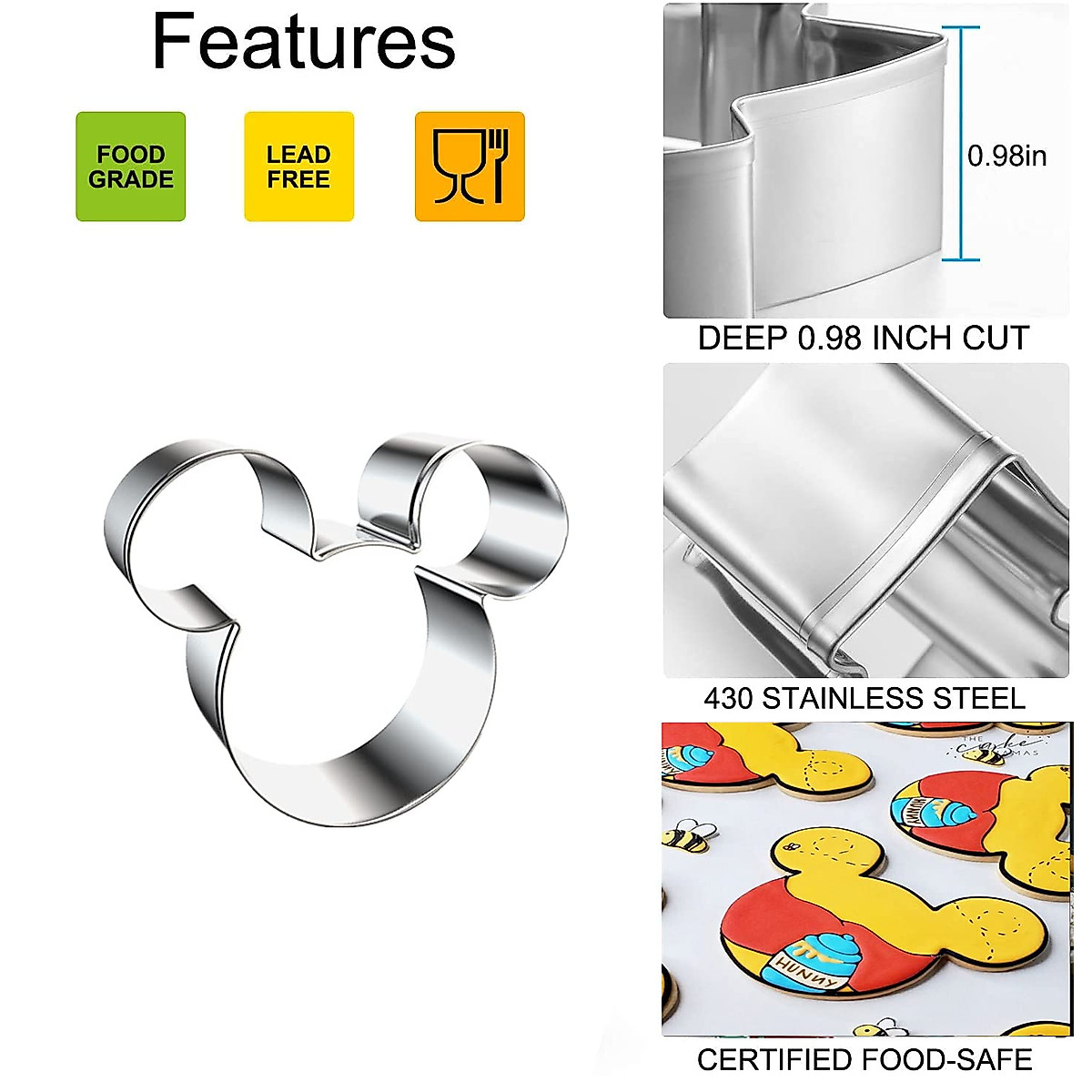 8 Pieces Mickey Mouse Cookie Cutters,Stainless Steel Cutters Mickey Minnie Mouse Shaped Biscuit Molds for Themed Birthday Baby Shower Holiday Parties