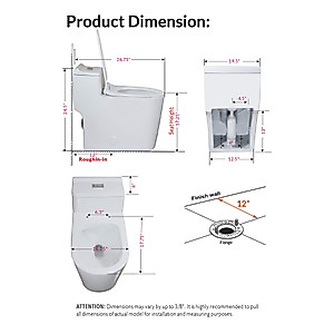 WinZo WZ5080 Elongated Dual Flush One Piece Toilet Low Profile 17.25" Comfortable Chair Height with Soft Closing Seat White