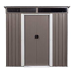 6.4 x 5ft Outdoor Metal Storage Shed，with Lockable Doors, Floor Frame, Side Window,Sun Protection, Waterproof Tool Storage Shed for Patio, Lawn,Backyard (Gray-6.4 x 5ft+Side Window)
