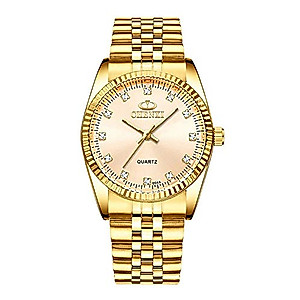 MASTOP Couple Watches Classic Golden Stainless Steel Watch His and Hers Waterproof Quartz Watch (Full Gold)