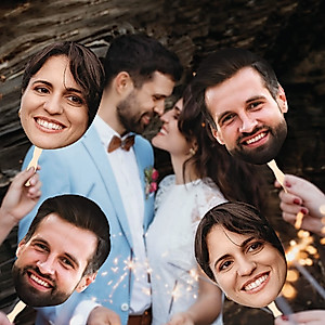 Voila Print Custom Face Fans 12” With Wooden Handle, Wedding Heads, Graduation Head, Bachelorette Groom Face, Birthday Party Head Fans (1)