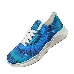 KUIFORTI Tie Dye Shoes for Women's Walking Shoes Casual Sport Gym Sneakers Lightweight Tennis Running Shoes Slip on Work Sneakers Blue,Size 41 EU