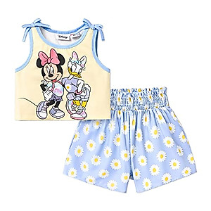 Disney Mickey and Friends Toddler Girl 2 Piece Outfits Set Sleeveless Tank Top and Shorts Set Light Blue 4-5 Years