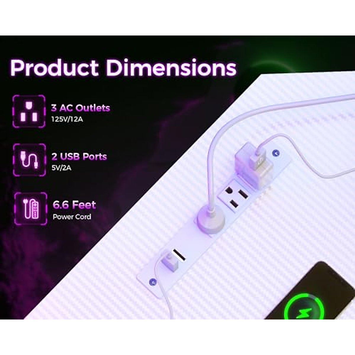 ODK L Shaped Gaming Desk with LED Lights & Power Outlets, 51" Computer Desk with Full Monitor Stand, Corner Desk with Cup Holder, Gaming Table with Hooks, White Carbon Fiber