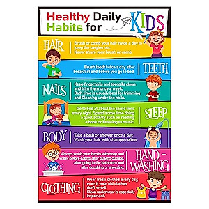 FaCraft Healthy Daily Habits Poster for Kids Toddlers 7 Health Chart Painting Posters for Preschool Kindergarten Elementary School Classroom Nurse Office Home Living Room Bedroom Wall Decor
