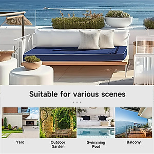 PNP FKJP Outdoor Bench Cushion 48" x 18" x 3", Waterproof Patio Furniture Cushions,Outdoor Porch Swing Cushion,Navy (Cushion + Cover)
