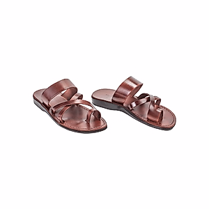 Men's Biblical Jesus Sandals Natural Genuine Camel Leather Toe Loop Handmade From Jerusalem Flip Flops Brown Black Holy Land (Brown, numeric_10)