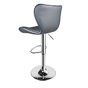Leopard Shell Back Adjustable Swivel Bar Stools, PU Leather Padded with Back, Set of 2, Grey