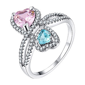 Wedding Bands for Women Double 2-Stone Heart Rainbow Eternal Engagement Ring Girls Ring Stackable Zirconia Engagement Rings Eternity- Promise Band Rings Girl Jerwery Gift Size 6-10 (A, 6)