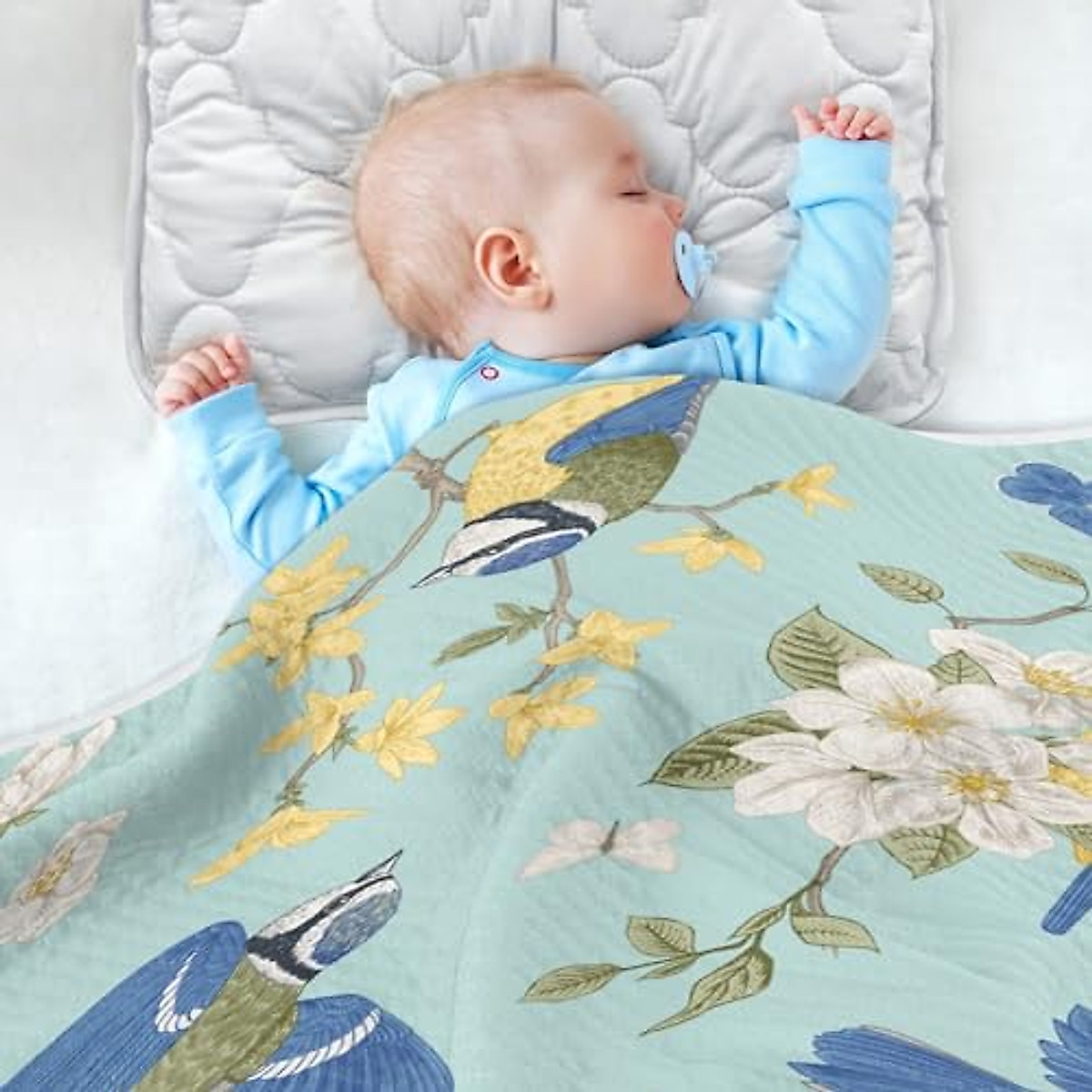 Kigai Floral Bird Pattern Baby Blanket for Boys Girls, Swaddle Blankets Soft Cozy Nursery Receiving Blankets Travel Blanket Throw Blankets for Toddler Newborn, 30 x 40 Inch