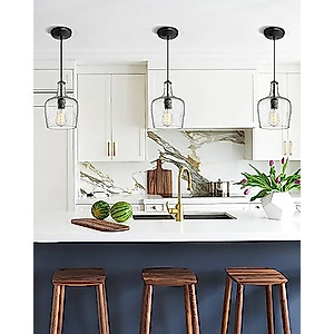 AUTELO Glass Pendant Light 8" Modern Pendant Lighting Hanging Lamps for Kitchen Island with Hammered Glass Shade Hanging Light Fixture H9163