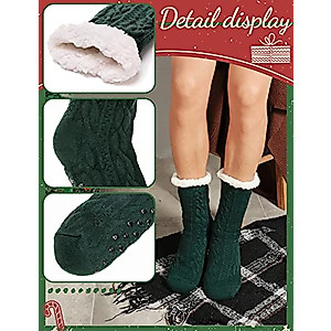 ANTSANG Mens Fuzzy Slipper Socks Fluffy Cozy Cabin Winter Warm Fleece Soft Thick Comfy Anti Slip Christmas Gift Stocking Stuffer for Teen Boys(Green)