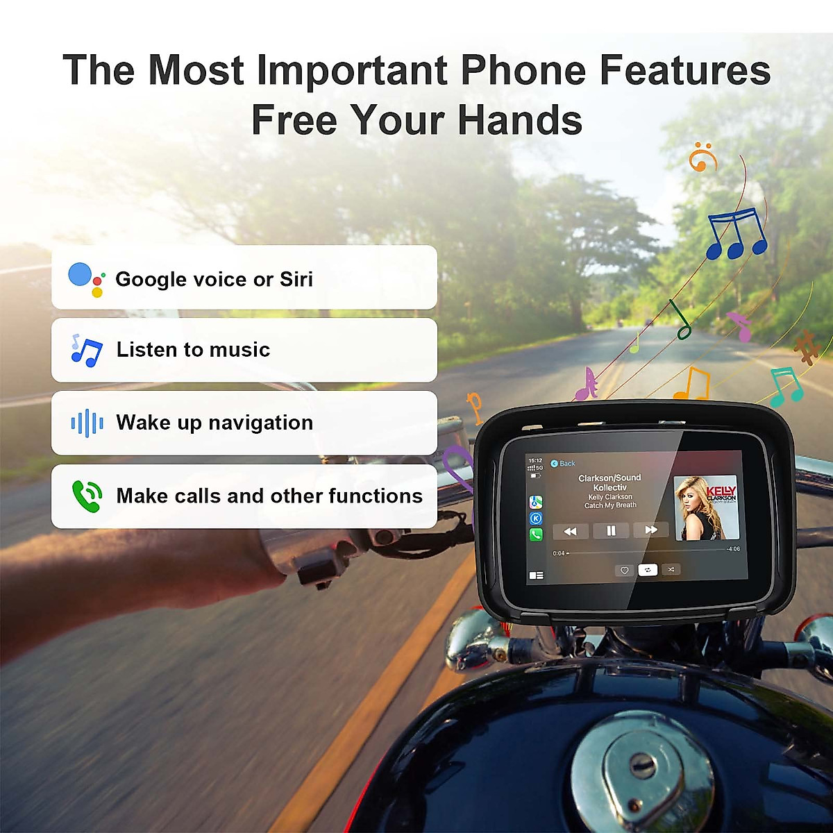 Tenbaba Carplay Screen for Motorcycle, Wireless Apple Car Play & Wireless Android Auto GPS Navigation for Motorcycle, 5" Waterproof Portable Apple Carplay/Android Auto, Support Siri/Google Assistant