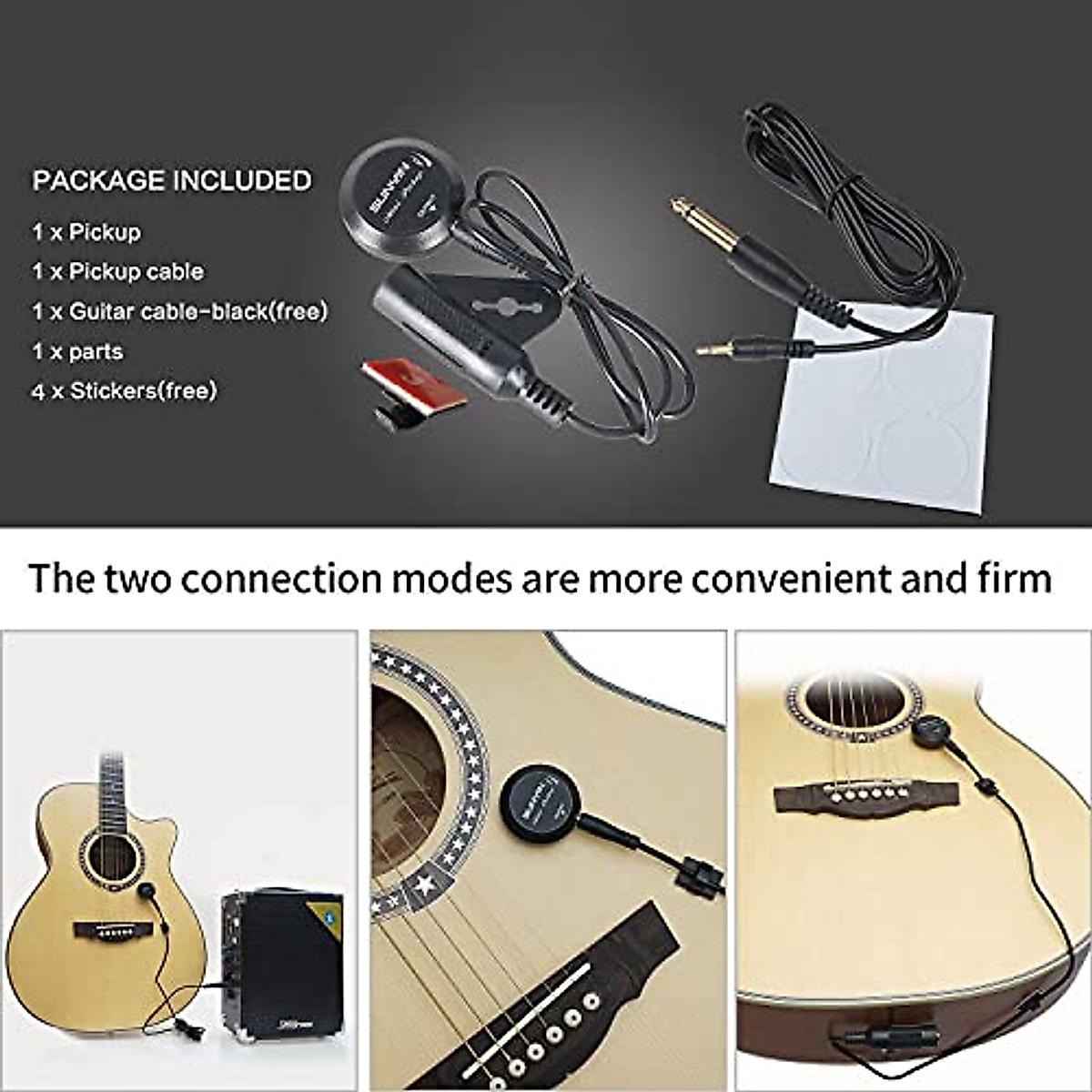 SUNYIN Acoustic Guitar Pickup,Piezo Transducer Contact Microphone Self-adhesive Easily AMP UP for Acoustic Classical Violin Ukulele Mandolin Banjo Cello Kalimba Drum (Black)