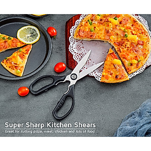 Multifunction Kitchen Scissors 2-Piece Set WELLSTAR, Heavy Duty Food Shears for Chicken Meat Vegetable Fish Herb Poultry Stainless Steel Cooking Scissors with Comfortable Handle Scissors Set (Black)