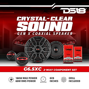 DS18 GEN-X6.5C Component Set - 6.5", 2-Way, 150W Max, 50W RMS, Black Paper Cone, Tetorn Dome Tweeters, 4 Ohms - Clarity Unparalled by Other Speakers in Their Class (2 Speakers)
