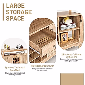 Giantex Buffet Server Sideboard, Console Table, Wood Dining Table, Cupboard Table with 2 Cabinets, 1 Drawer and 9 Wine Cabinets, Storage Organizer Kitchen and Dining Room (Natural)