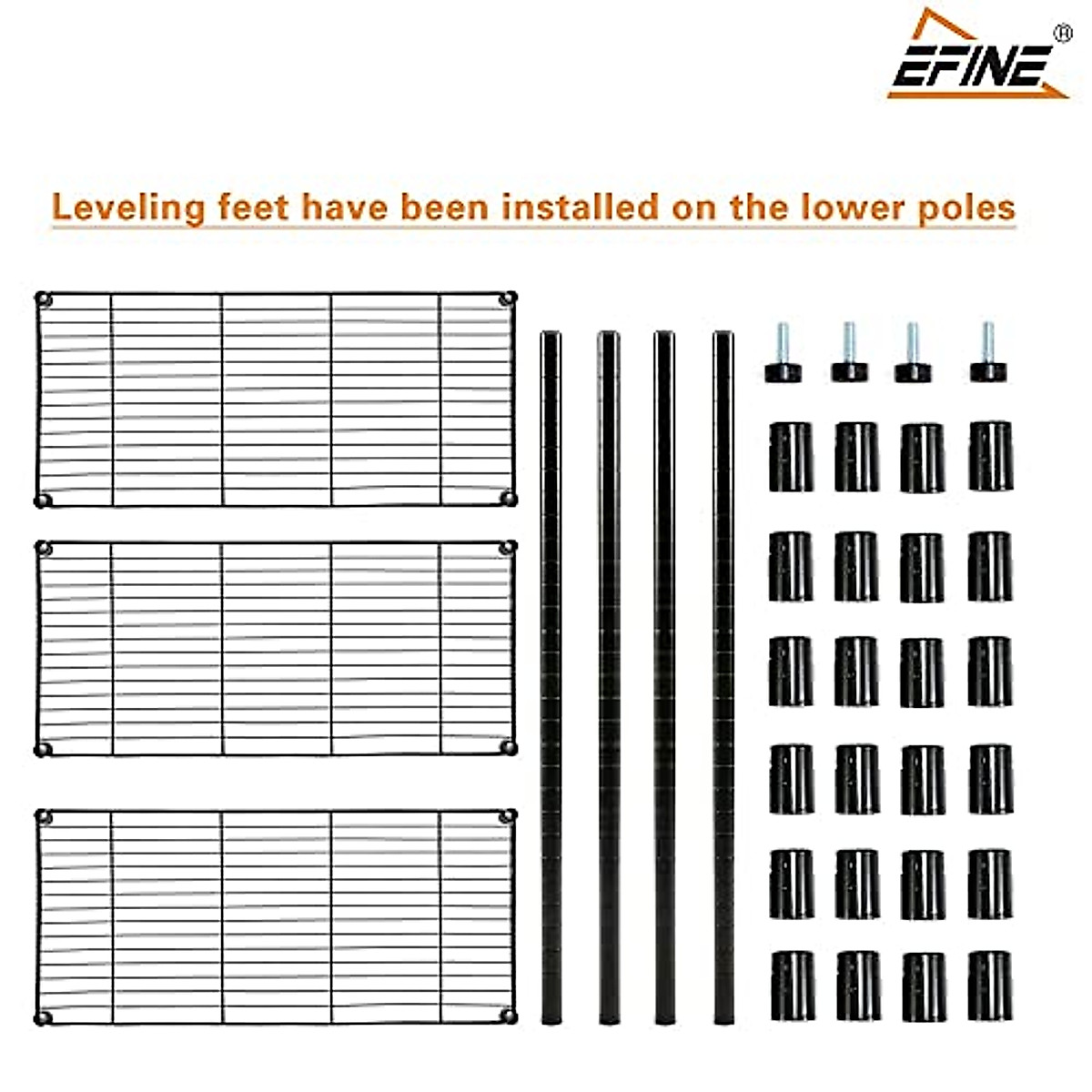 Catalina Creations EFINE 3-Shelf Shelving Unit with 3-Shelf Liners, Adjustable Rack, Steel Wire Shelves and Storage for Kitchen and Garage (36W x 16D x 36H)