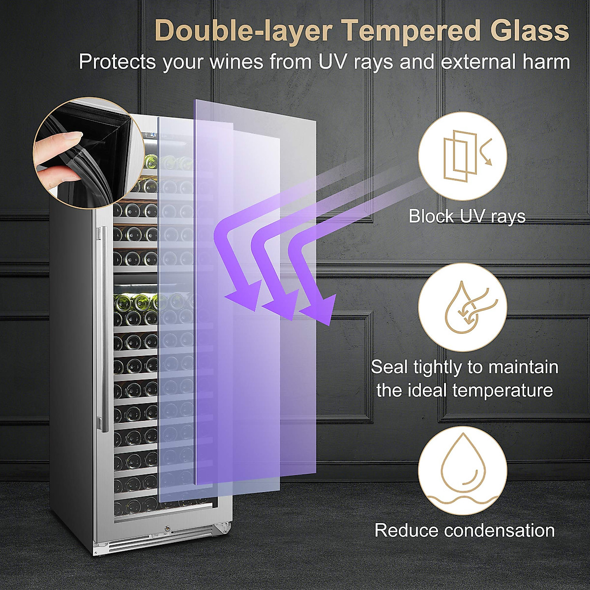 LANBOPRO Wine Cooler Refrigerator 153 Bottle Built-in Dual Zone Wine Cooler, Seamless Stainless Steel Trimmed Door, 24 Inch