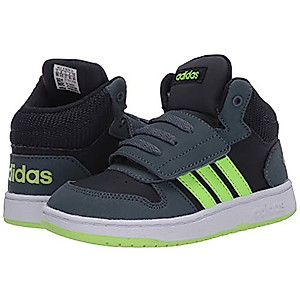 adidas Boy's Hoops 2.0 Mid Basketball Shoe, Ink/Green/Legacy Blue, 5.5 Little Kid