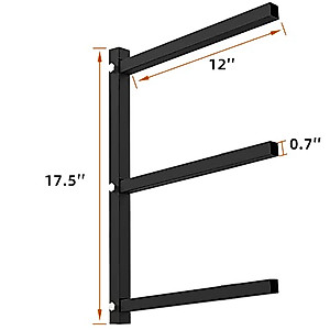 Foozet Lumber Rack Wall Mount with 3-Level 2 pairs Wood Organizer and Lumber Storage Heavy Duty Metal Wood Rack for Indoor and Outdoor,Black-Total Max Load 600lb Black