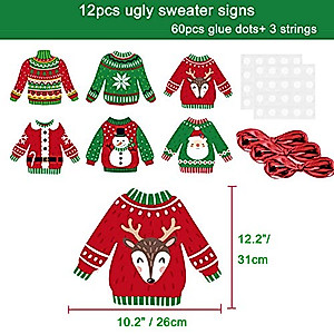 Ugly Sweater Decorations Hanging Banner 12 Pieces Ugly Christmas Party Decorations Holiday Party Indoor Hanging Decor