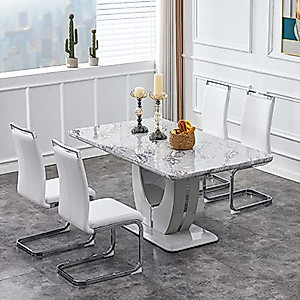 Modern Imitation Marble Dining Table for 4-8, Durable Traditional Marble Design Rectangle Kitchen Dining Table for Living Room, Dining Room,Home and Office Grey