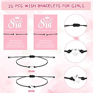 Misdary 25 Sets Sweet 16 Favors for Guests Include 13 Wish Bracelets with Heart Charm 12 Star Charm Adjustable Bracelets with Thank You Cards 16th Birthday Party Favors 16 Years Birthday Supply