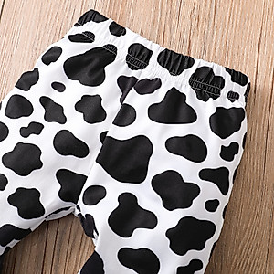 GRNSHTS Newborn Girl Clothes Baby Cow Letter Print Romper+Flared Long Pants+Headband 3PCS Cute Summer Fall Outfits (Black A, 0-3 Months)
