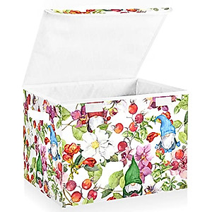 Gnomes Flowers Grass Storage Bins with Lids Collapsible Storage Box Basket with Lid Closet Organizer Containers Closet Storage for Shelf Baskets Kids Room Baby Room