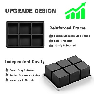 ACOOKEE Large Silicone Ice Cube Tray with Lid 2 Pack, Stackable Square Ice Cube Molds for Whiskey,Cocktails,Baby Food Soup Frozon Treat, kitchen Bourbon Gifts Stocking Stuffers for Adults Men Women