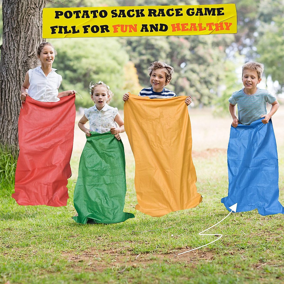 succulentlovers Potato Sack Race Bags - 25 PCS Outdoor Games Sack Race Bags, 3-Legged Race Bands, Egg Spoon Relay Race, Plastic Medals, Carnival Outdoor Lawn Party Games for Adults & Family