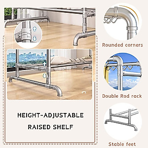 WPPTNSFY Clothing Hanger for Laundry, Clothes Drying Rack 160/200cm Indoor Outdoor, Heavy Duty Adjustable Clothes Airers, Clothes Drying Rack with 2 Rods, Windproof Hooks (1.6m)