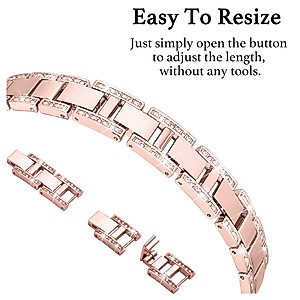 G-ficu Galaxy Watch 7 6 5 4 band, 20mm X-Shape Band for Samsung Watch 4 5 6 7 Bands 40mm 44mm, Women Bling Diamond Metal Band for Watch 4 6 Classic/Watch FE/5Pro/Watch 3 41mm/Active 2-Rose Gold