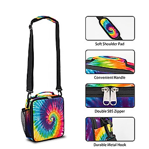 Swirl Tie Dye Lunch Box for Kids, Rainbow Geometry Insulated Lunch Bag for Boys Girls, Reusable Waterproof Lunch Box with Adjustable Shoulder Strap Cooler Tote Bag for School, Work, Picnic