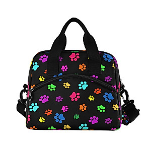 UOYO Lunch Bag Colorful Dog Cat Paw Print Lunchbox Organizer Insulated Waterproof Men Women Tote Cooler Handbag Adjustable Shoulder Strap for kids Girls Boys School Office Picnic