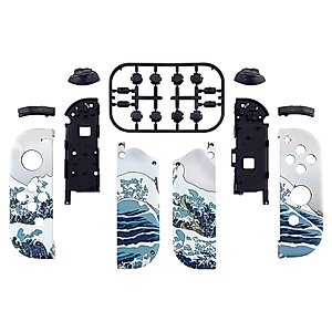 eXtremeRate DIY Replacement Shell Buttons for Nintendo Switch & Switch OLED, The Great Wave Soft Touch Custom Housing with Full Set Button for Joycon Handheld Controller - Console Shell NOT Included
