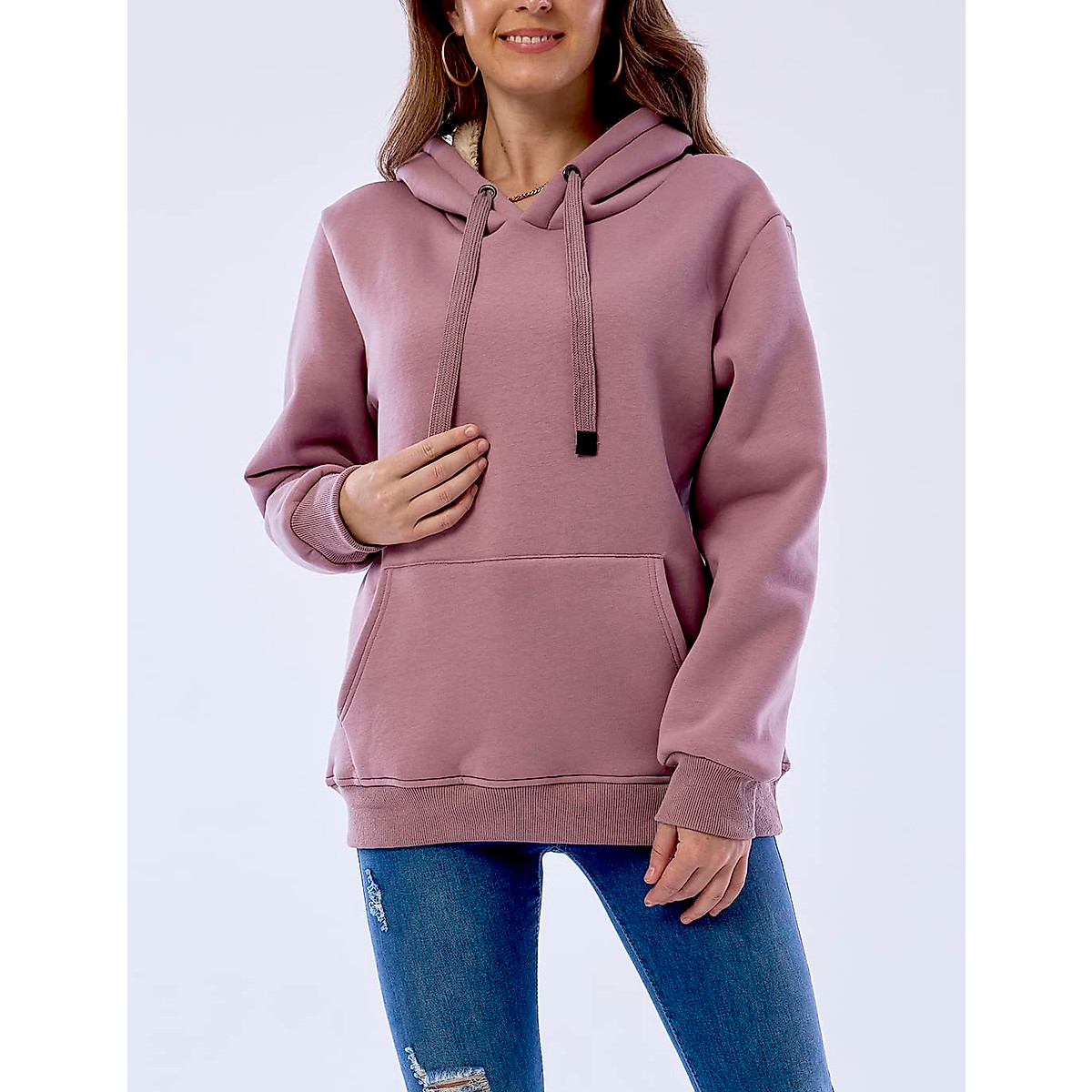 Fenclushy Womens Winter Hoodies Warm Fleece Sherpa Lined Pullover Hooded Sweatshirt(Purple,M)
