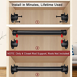 Closet Rod Brackets 1 Inch Heavy Duty Metal Closet Rod End Support Pole Sockets Wardrobe Flange Set Black Closet Rod Holders U Shaped Stainless Steel Shower Curtain Rods Holder 4 Pack