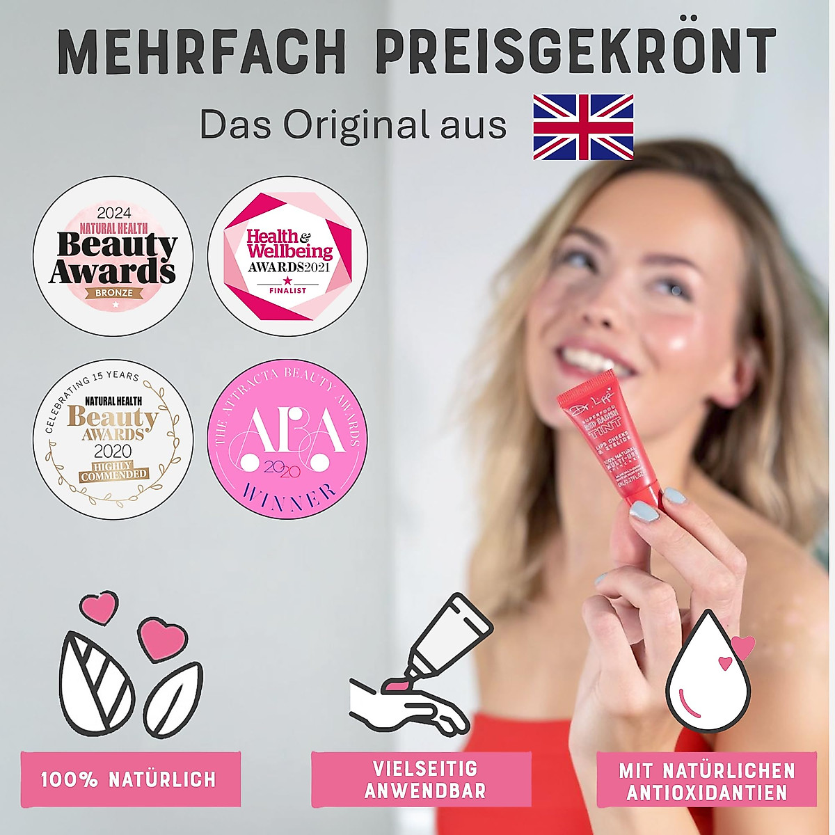 Dr. Lipp Superfood Lip Tint Red Redish 8ml – 4-in-ONE Ultra Moisturising Tinted Lip Balm, Lip Gloss, Cheek Blush & Glossy Eyeshadow – 100% Natural – Fragrance & Cruelty Free