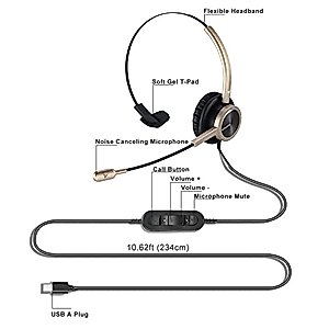 EMAIKER USB Type C Headphone with Microphone, One Ear USB C Headset USB-C with Noise Cancelling Microphone with Mic Mute, Compatible with Laptop, and Mobiles Samsung,Google Pixel