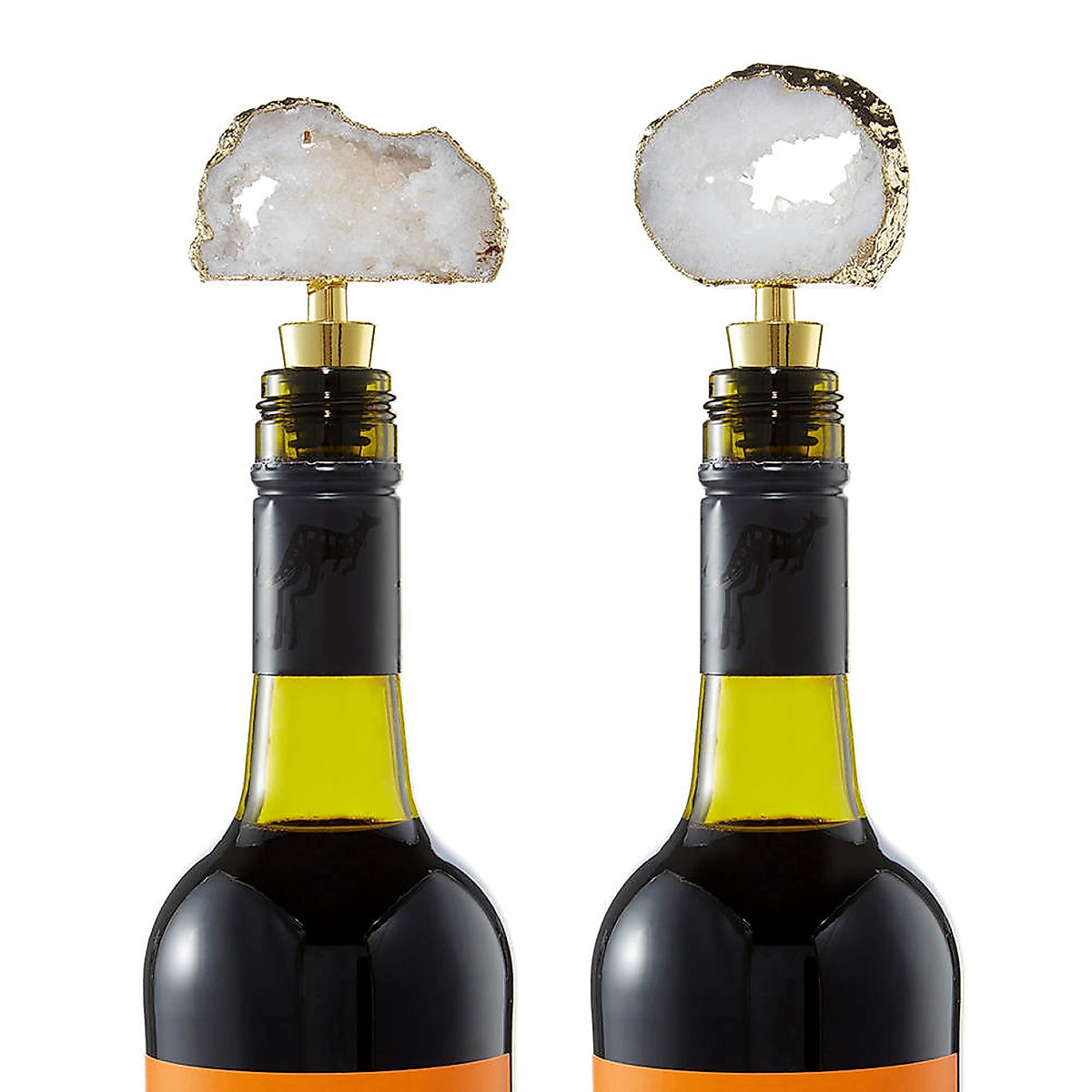 Sip and Shimmer Crystal Wine Bottle Stoppers – 2-Pcs Set Gemstone Champagne Stoppers for Bottles – Cute Wine Accessories for Bridal Shower, Wedding, Party – Gold Geode Decorative Wine Stoppers