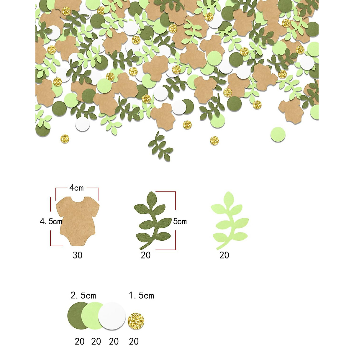 Letjolt Green Confetti Baby Shower Paper Short-Sleeve Bodysuits Scatter Golden Leaves Table Decoration Gender Reveal Birthday Confetti 150 pcs