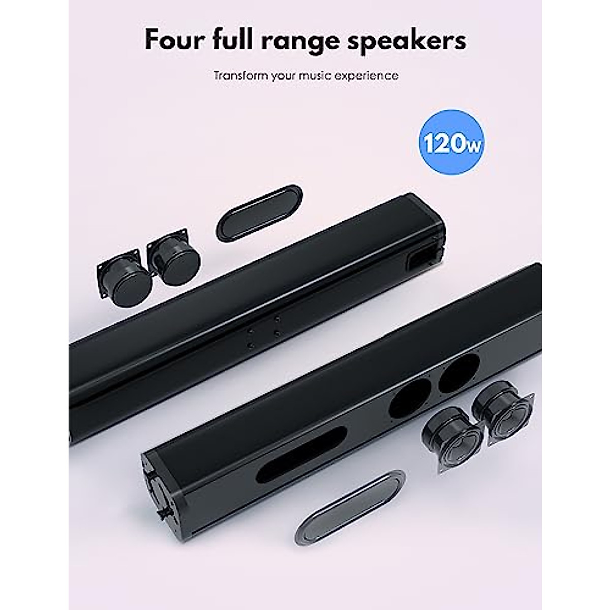 Puxinat 2 in 1 Separable Sound Bars for TV with Subwoofer, Bluetooth 5.0 Surround Sound System for Home Theater, ARC/Optical/Aux/USB TV Speaker, Treble/Bass Adjust, 10 EQ Modes, Remote Included