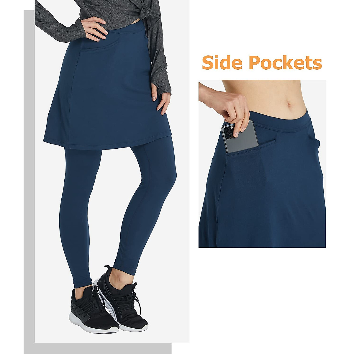 alvon Women Knee Length Skirts with Leggings Modest Skirt with Leggings Golf Skirt with Leggings Athletic Skort with Leggings Hiking Navy L